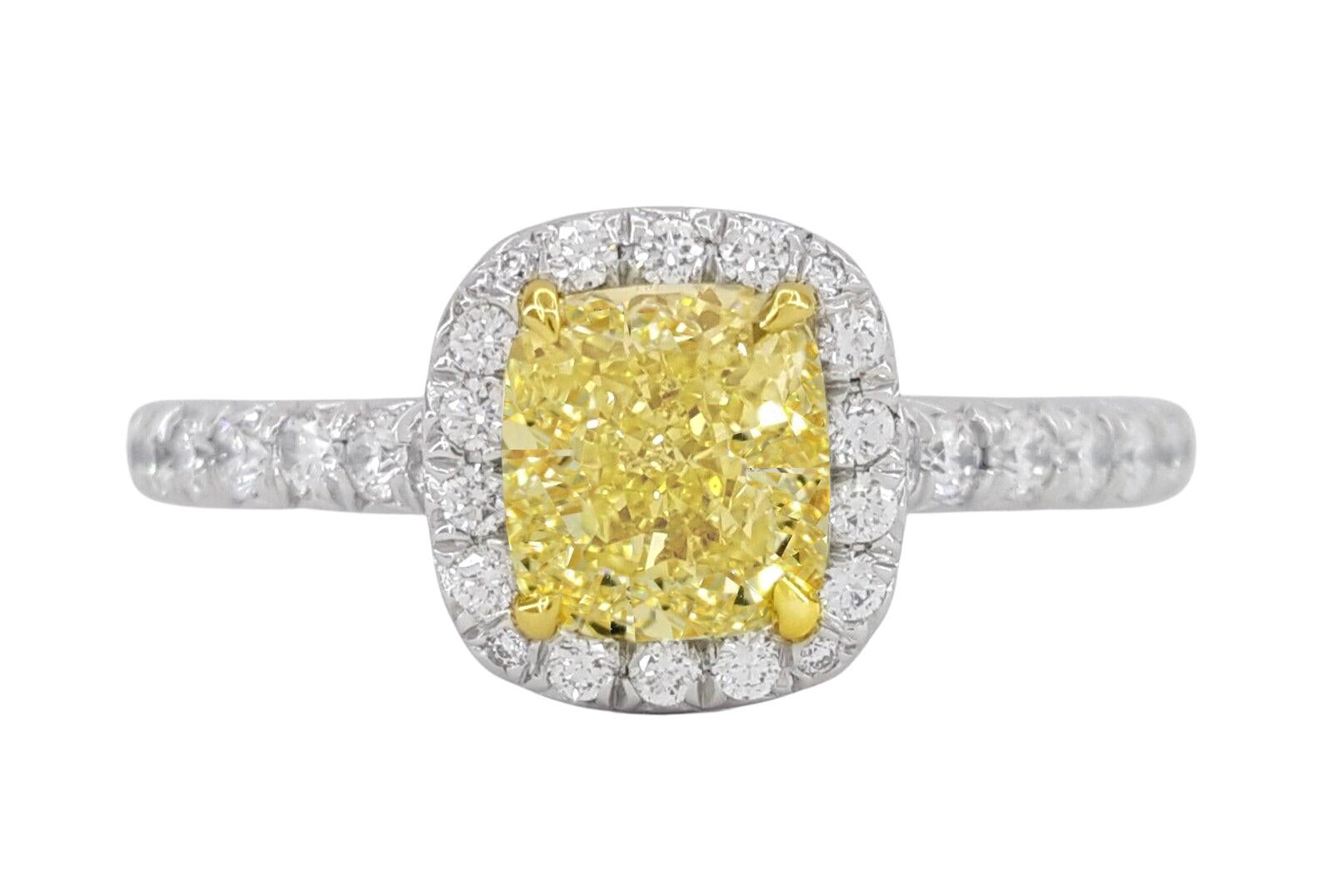Tiffany and Co. Fancy Intense Yellow Diamond Halo Ring For Sale at ...