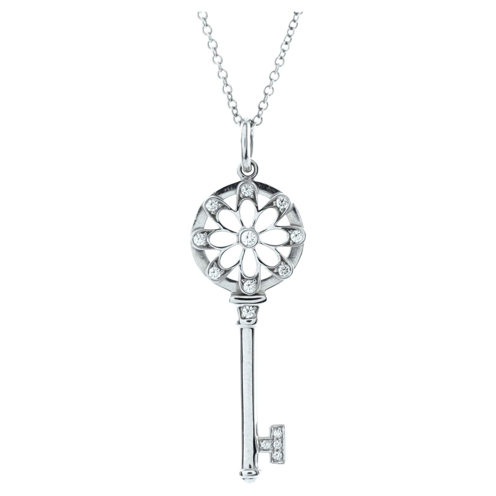 Tiffany and Co. Trefoil Key Pendant Necklace with Diamonds in 18 Karat ...