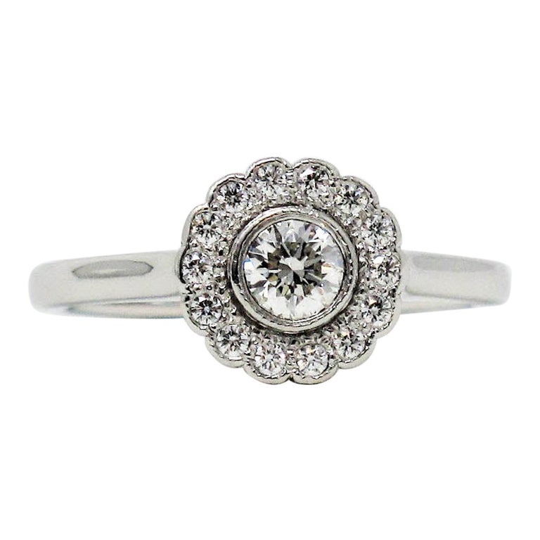 Tiffany and Co. Flower Enchant Round Diamond Halo Band Ring Platinum at ...