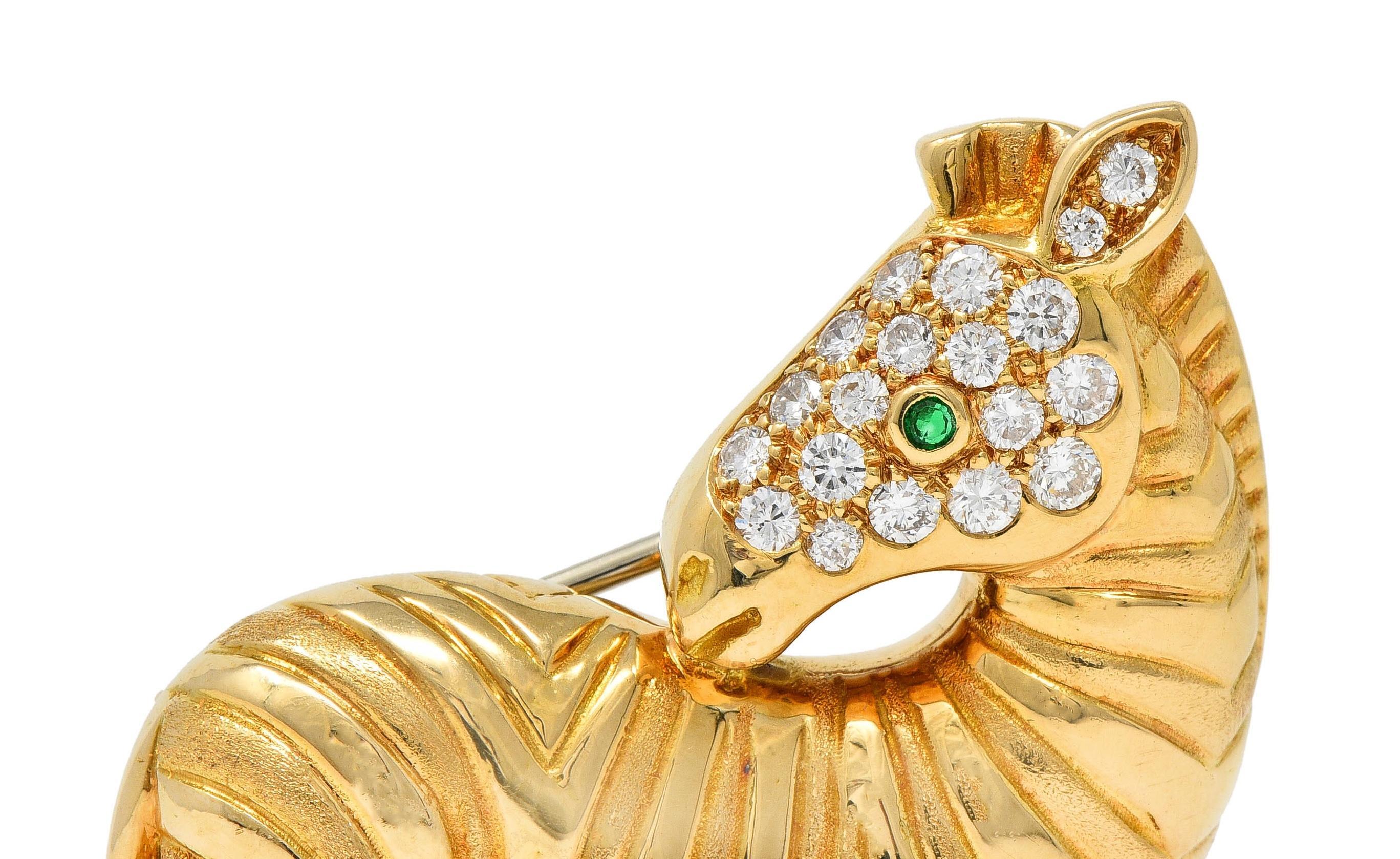 Tiffany and Co. French 1980s Emerald Diamond 18K Yellow Gold Vintage ...