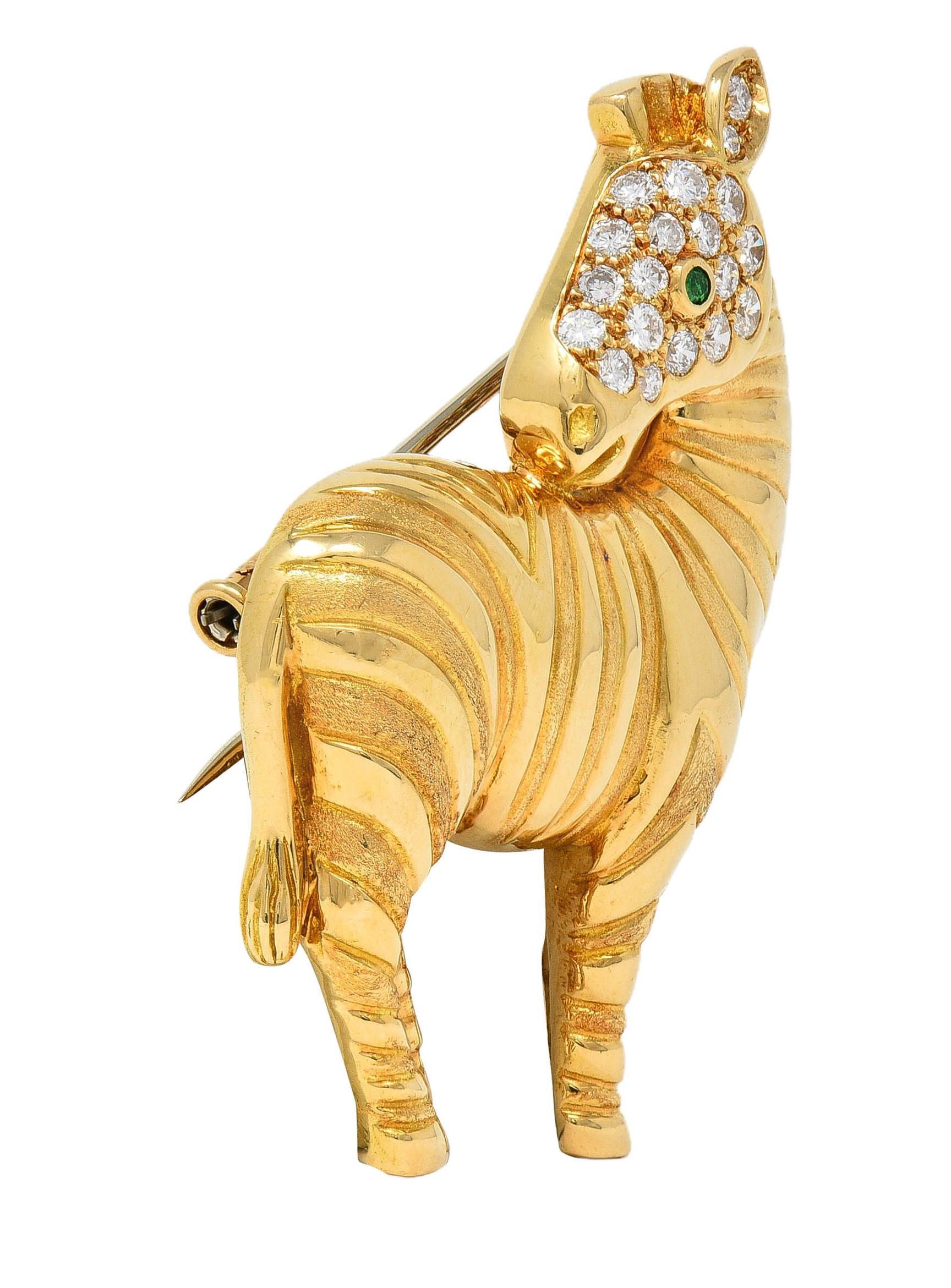 Tiffany and Co. French 1980s Emerald Diamond 18K Yellow Gold Vintage ...