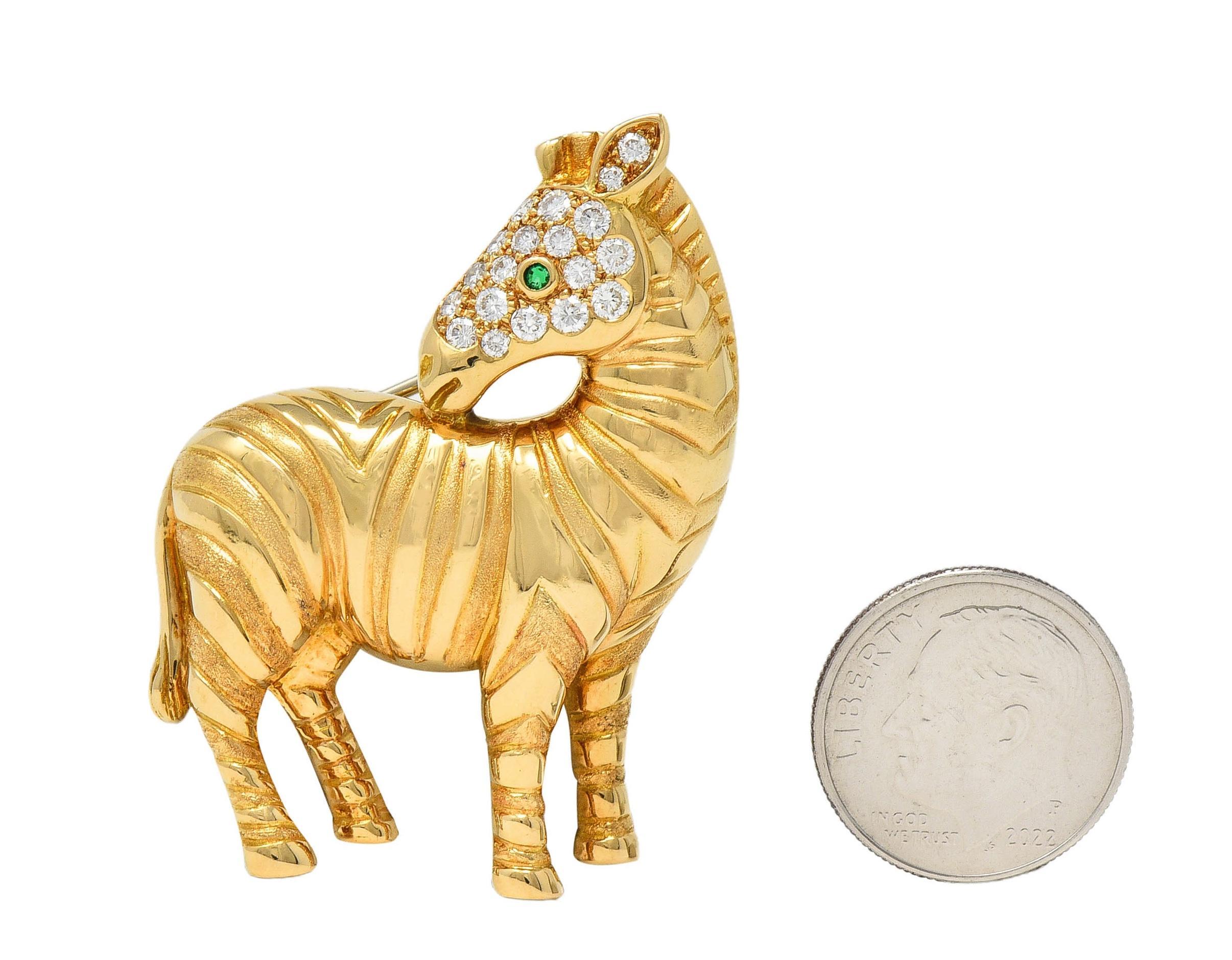 Tiffany and Co. French 1980s Emerald Diamond 18K Yellow Gold Vintage ...