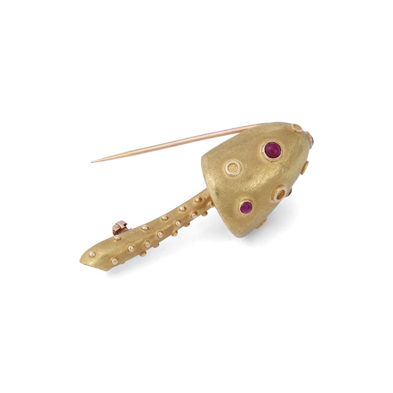 Tiffany and Co. Gold and Ruby Mushroom Pin For Sale at 1stDibs