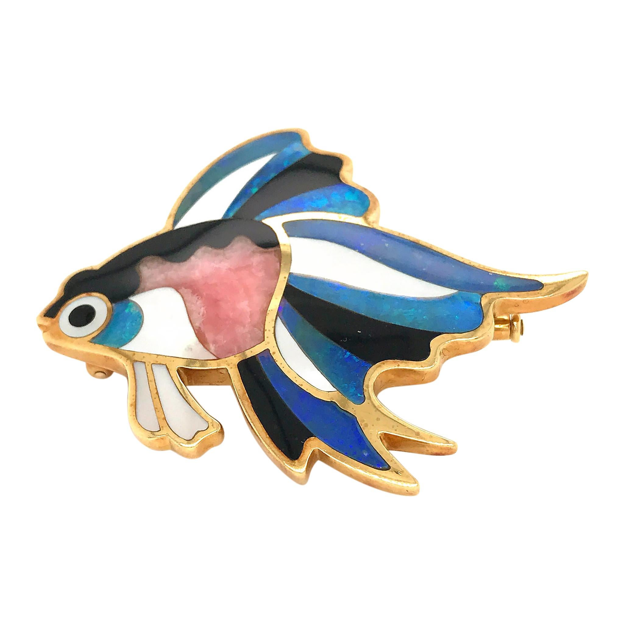 Tiffany and Co. Gold Enamel Fish Pin Tropical Fish Brooch at 1stDibs