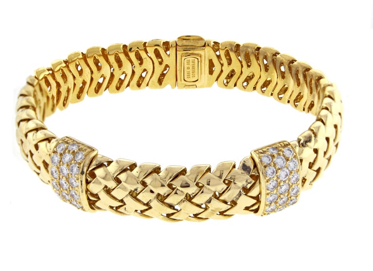 Tiffany and Co. Gold Woven-Link Vannerie Diamond Bracelet at 1stDibs