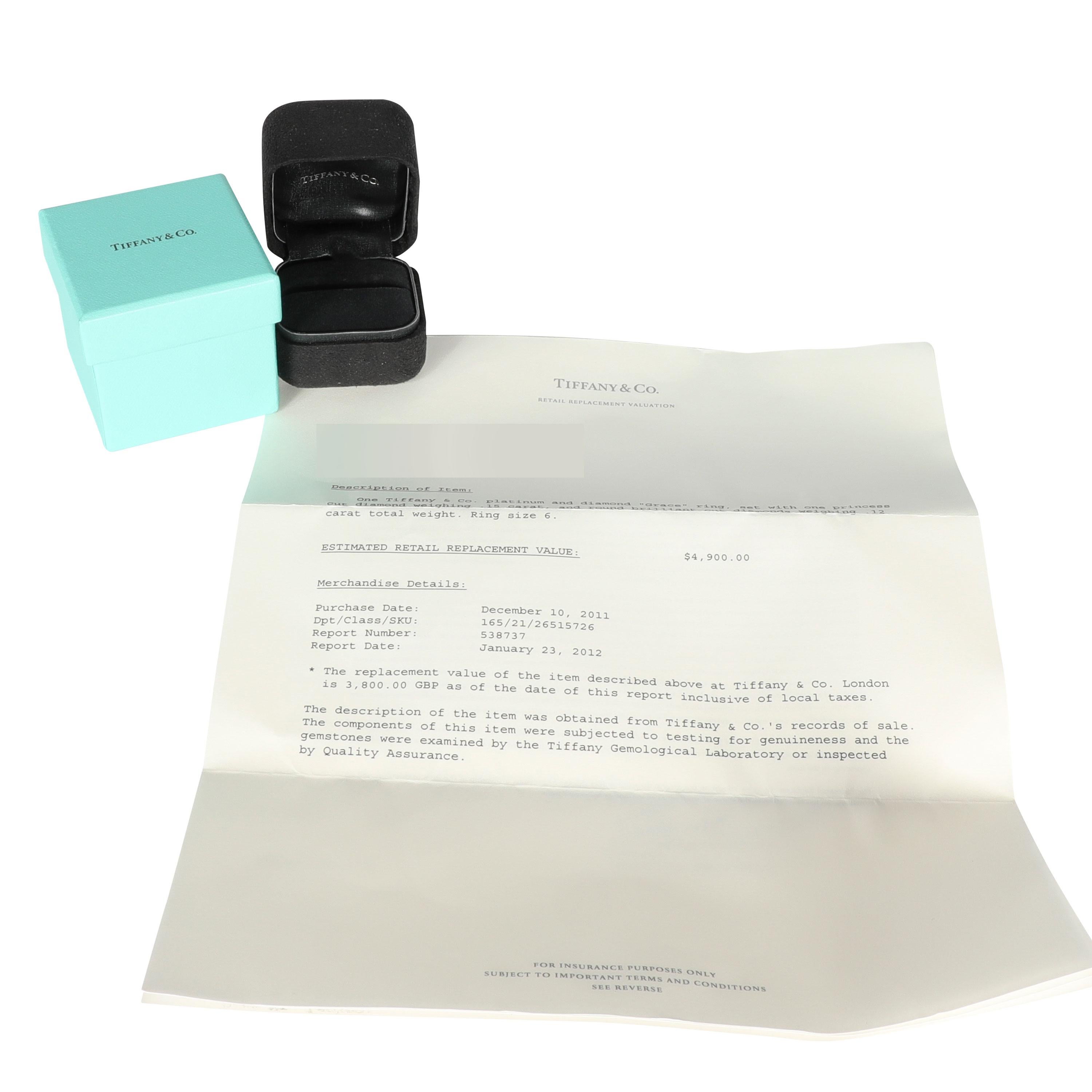 Tiffany and Co. Grace Princess Diamond Ring in Platinum 0.27 CTW For ...