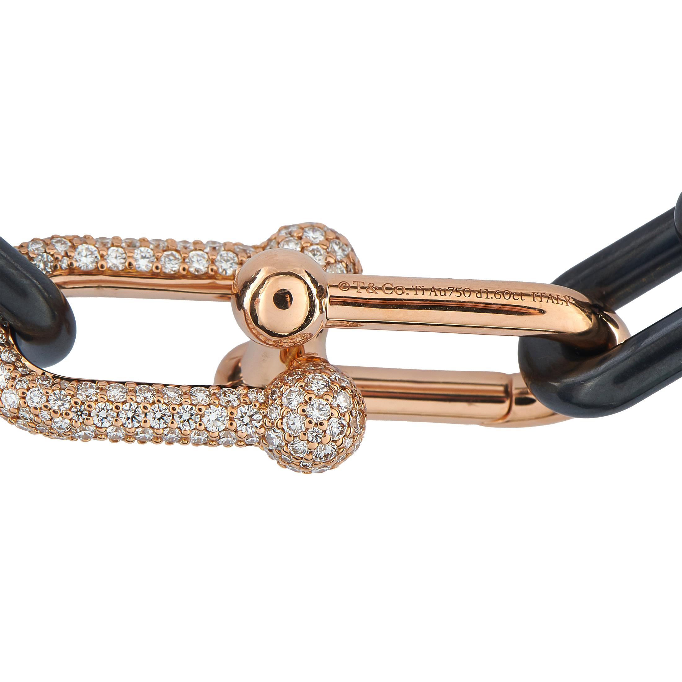 Tiffany and Co. HardWear Titanium and 18K Rose Gold 1.60ct Diamond Link ...