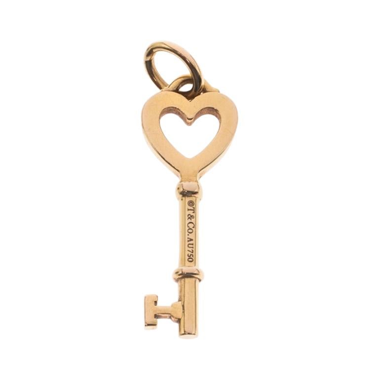 Tiffany and Co. Heart Key 18k Yellow Gold Mini Pendant For Sale at 1stDibs