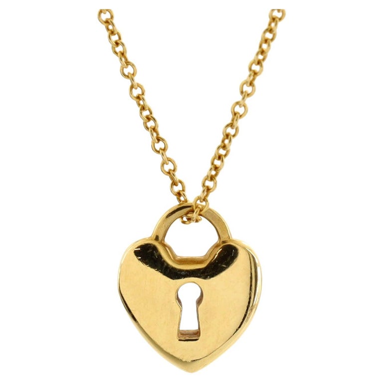 Tiffany and Co. Heart Lock Pendant Necklace 18k Yellow Gold For Sale at ...