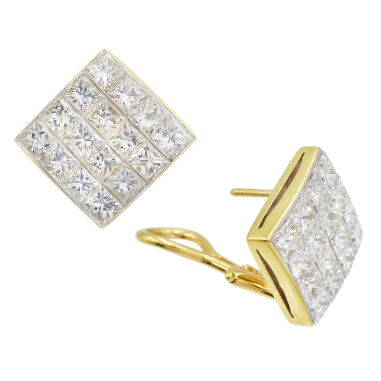 Tiffany and Co. Invisible Set Diamond Earrings For Sale at 1stDibs