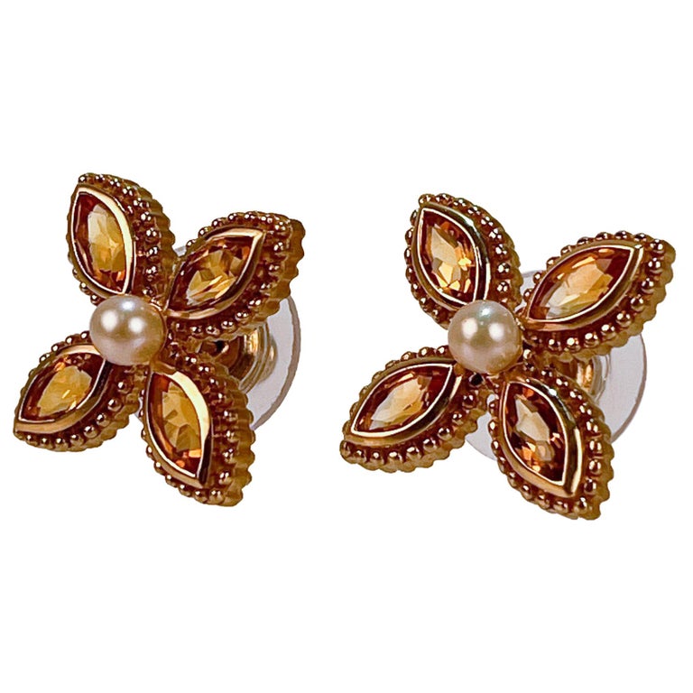 Tiffany and Co Iridesse 18 Karat Gold Citrine and Pearl Stud Earrings ...