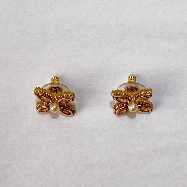 Tiffany and Co Iridesse 18 Karat Gold Citrine and Pearl Stud Earrings ...