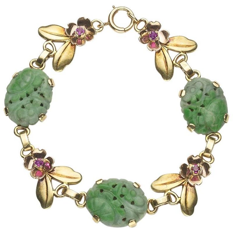 Tiffany and Co. Jade Ruby and Gold Bracelet at 1stDibs