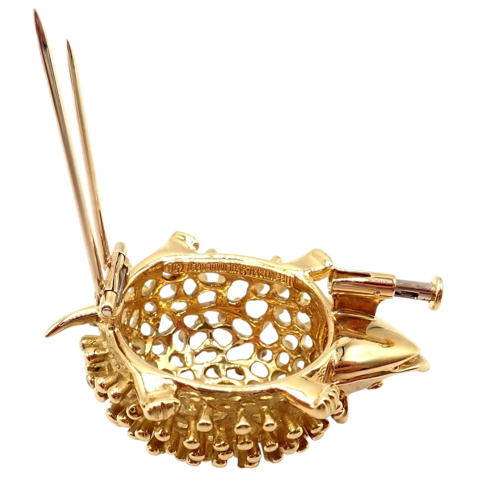 Tiffany and Co Jean Schlumberger Hedgehog Sweet Yellow Gold Brooch Pin ...
