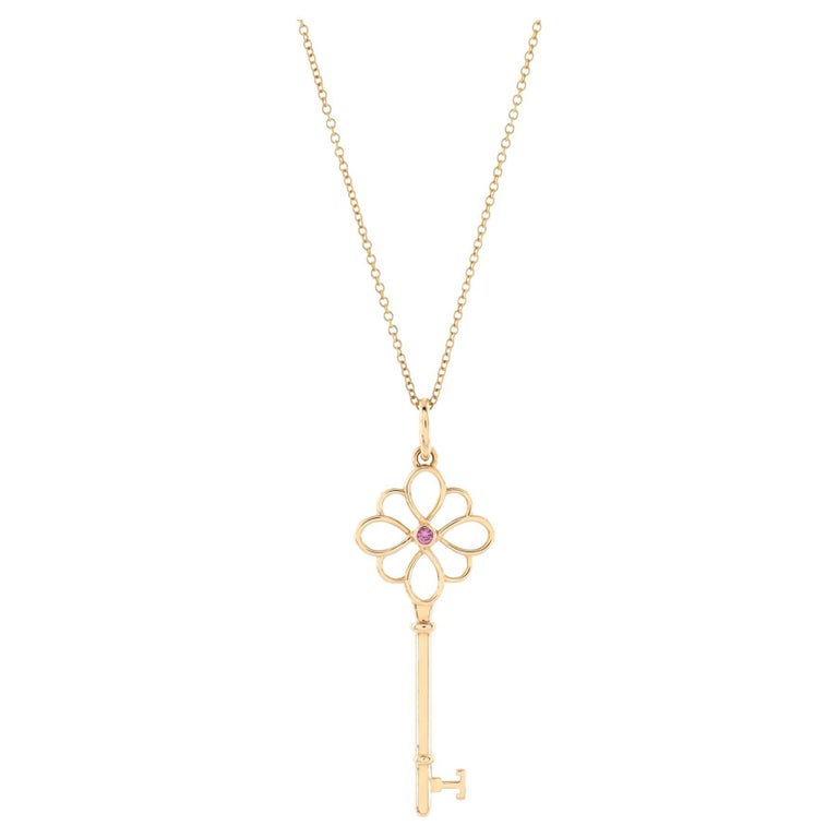 Tiffany and Co. Knot Key Pendant Necklace 18K Rose Gold with Pink ...