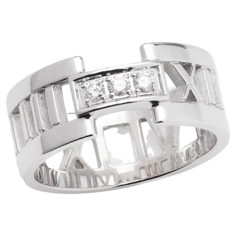 Tiffany and Co. Ladies 18kt White Gold Atlas Band Ring with Diamonds ...