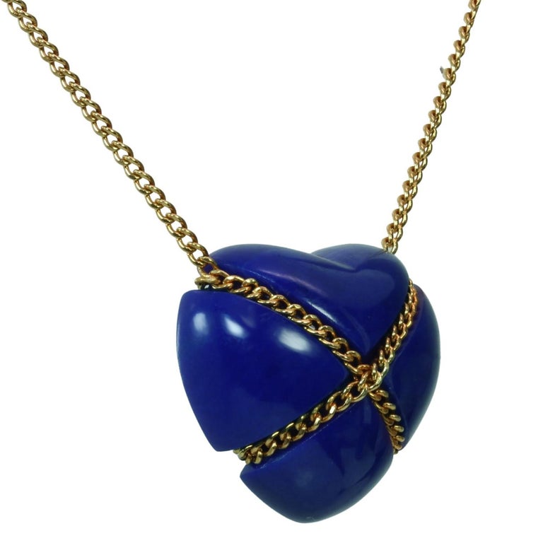 Tiffany and Co. Lapis Lazuli 18k Yellow Gold Crossover Heart Pendant ...