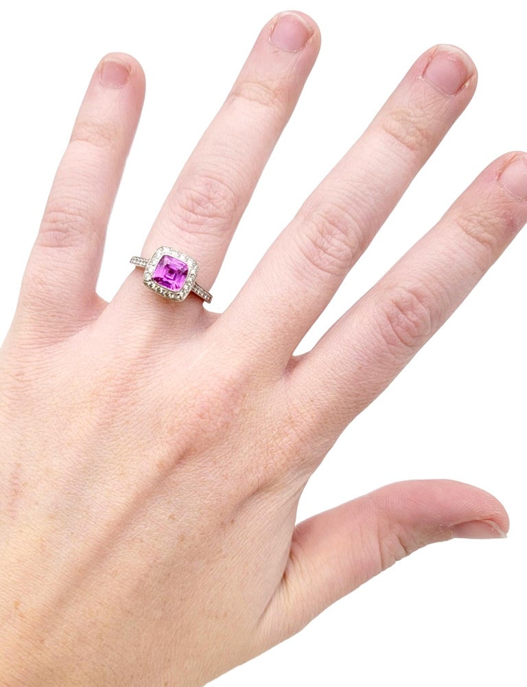 Tiffany and Co. Legacy Pink Sapphire and Diamond Halo Ring in Platinum ...