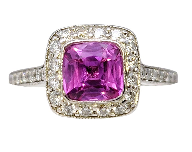 Tiffany and Co. Legacy Pink Sapphire and Diamond Halo Ring in Platinum ...