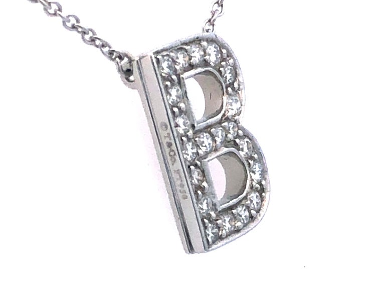 Tiffany and Co Letter B Diamond Necklace in Platinum at 1stDibs