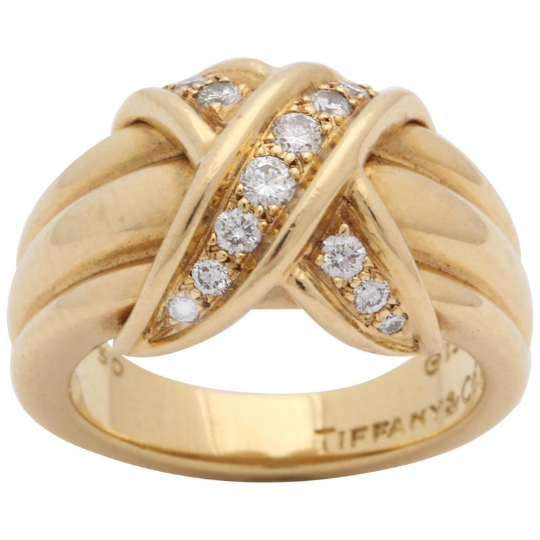 Tiffany and Co. Letter "X" Design Diamond with Ridged Gold Chic Ring at ...