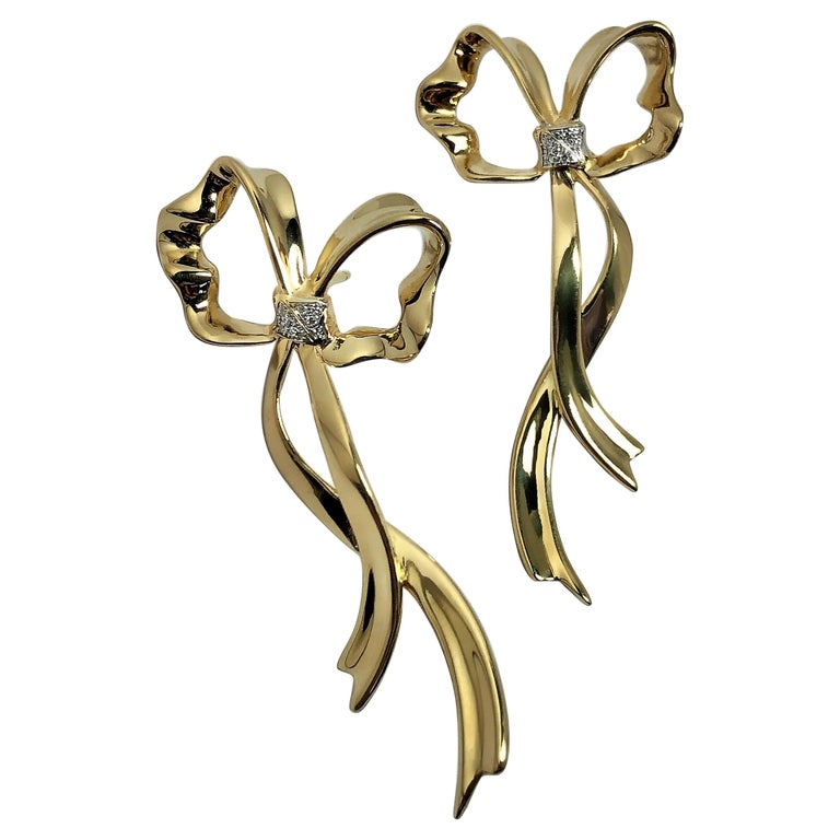 Tiffany and Co. Long Flowing Gold Ribbon Earrings with Diamonds For ...