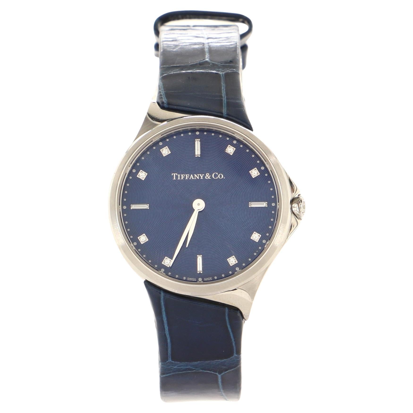 Tiffany and Co. Metro 2-Hand Quartz Watch Stainless Steel and Alligator ...