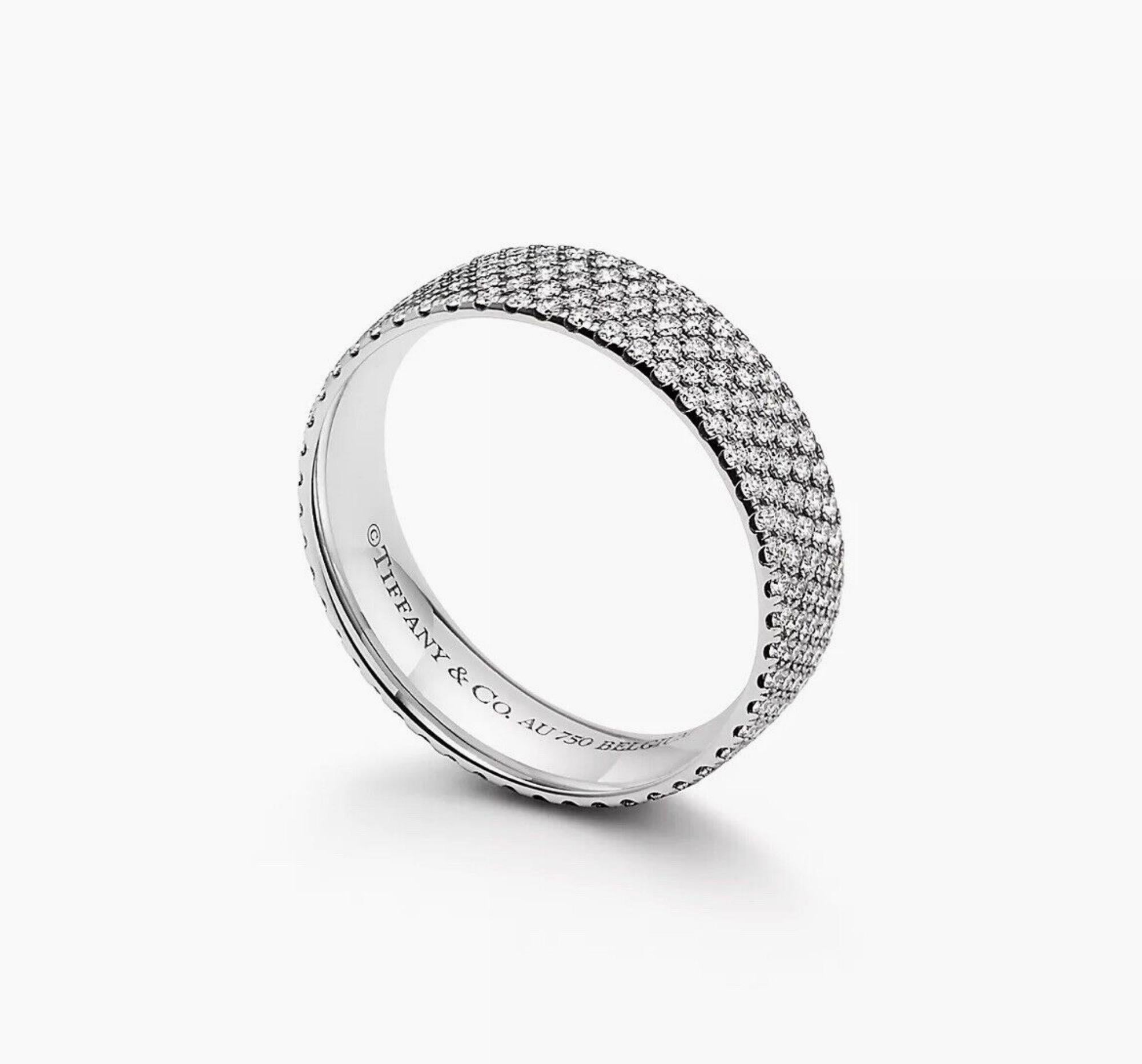 Tiffany and Co Metro 5 Row Diamond 0.90 TCW Band in 18 Karat White Gold ...