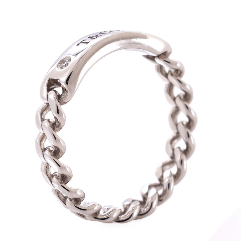 Tiffany and Co. Micro Link ID Chain Ring 18k White Gold with Diamonds ...