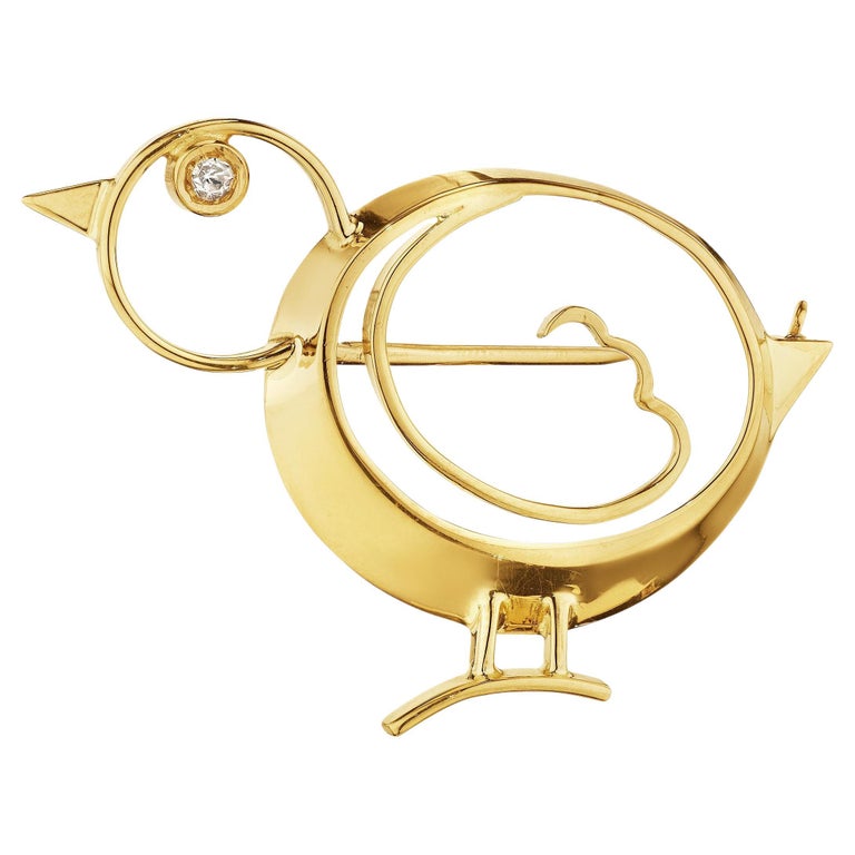 Tiffany and Co. Mid-Century Gold Chick Brooch For Sale at 1stDibs