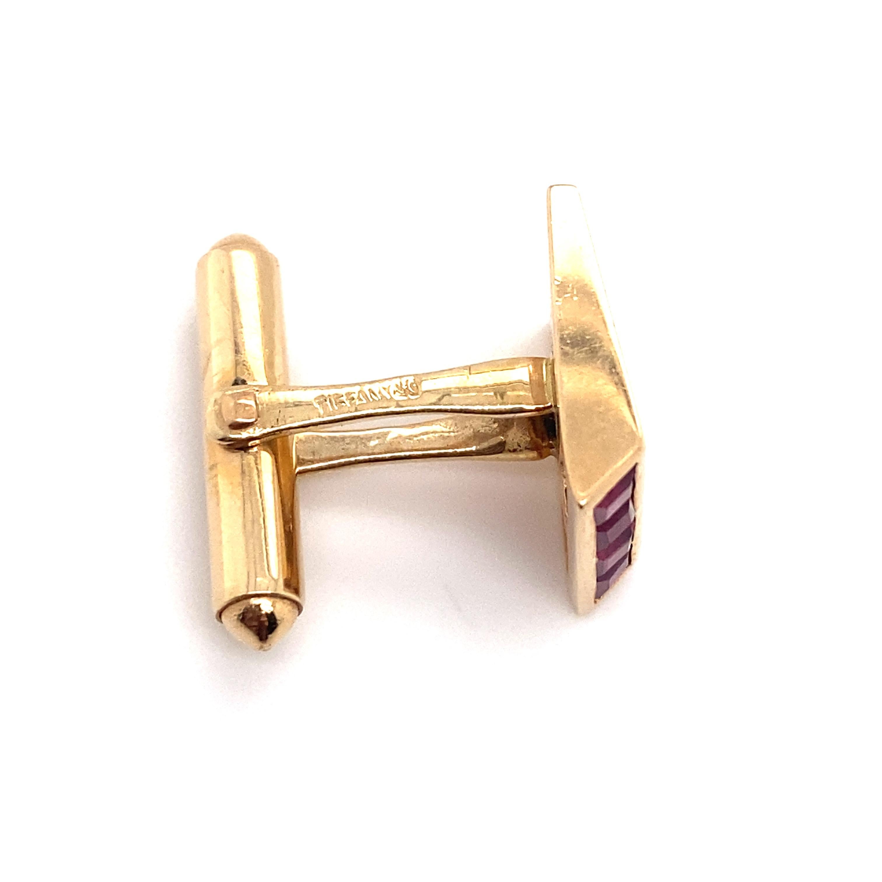 Tiffany and Co. Mid Century Ruby Cufflinks in 14 Karat Yellow Gold For ...