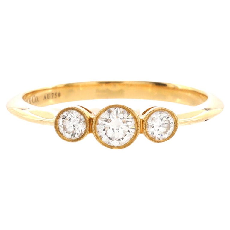 Tiffany and Co. Milgrain 3 Stone Ring 18K Rose Gold and Diamonds For ...