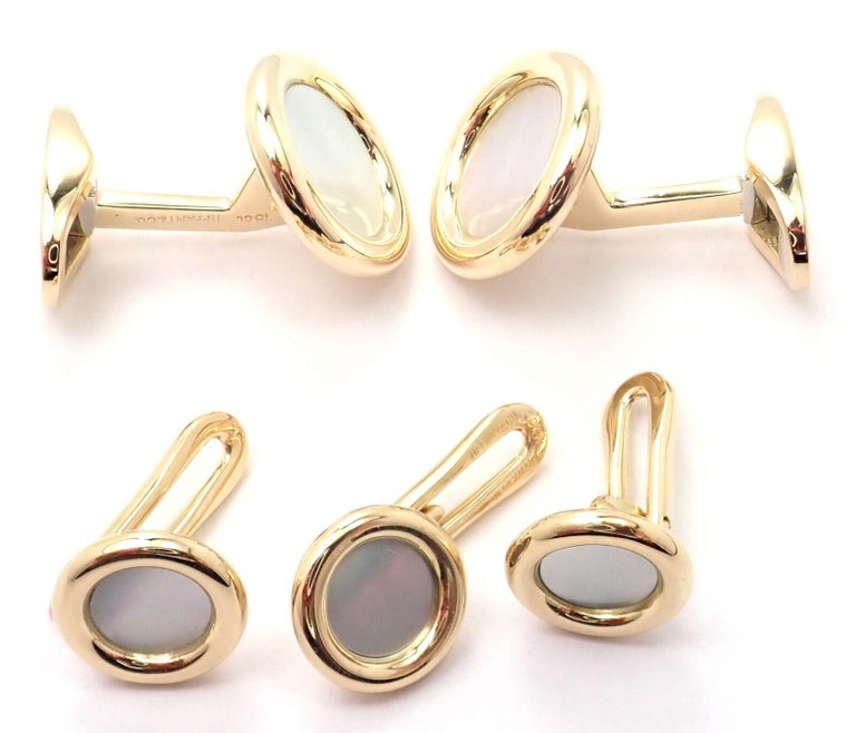 Tiffany and Co Mother Of Pearl Yellow Gold Set Of Cufflinks and Buttons ...