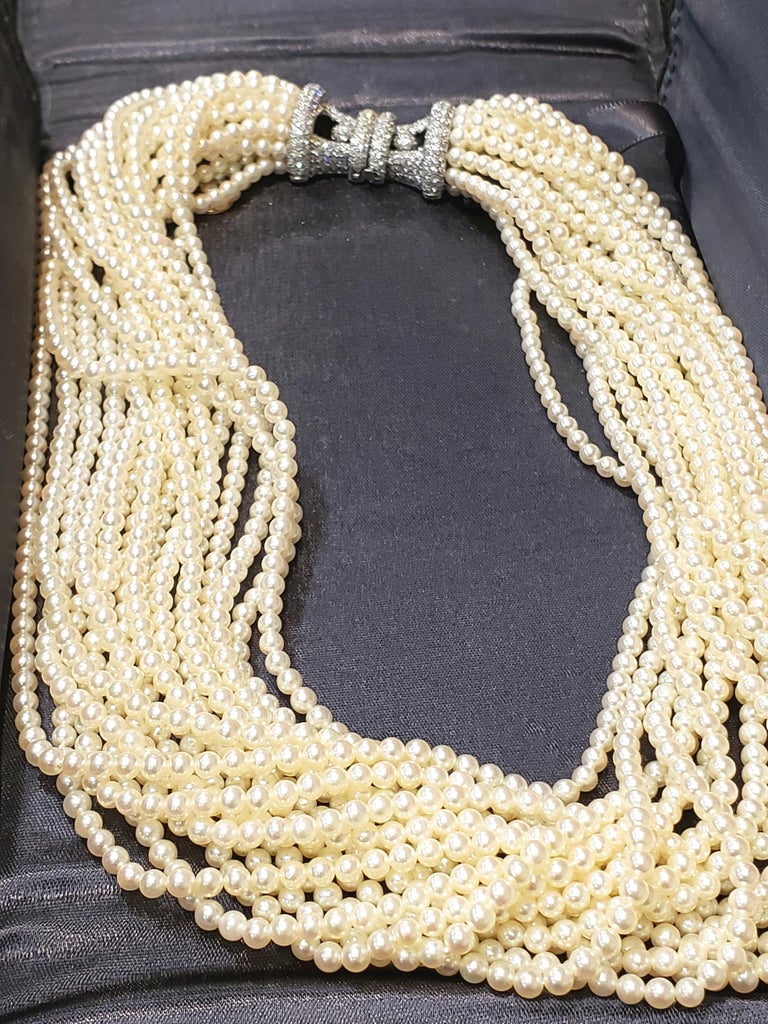 Tiffany and Co. Multi Strand Pearl Choker Necklace with Platinum and ...