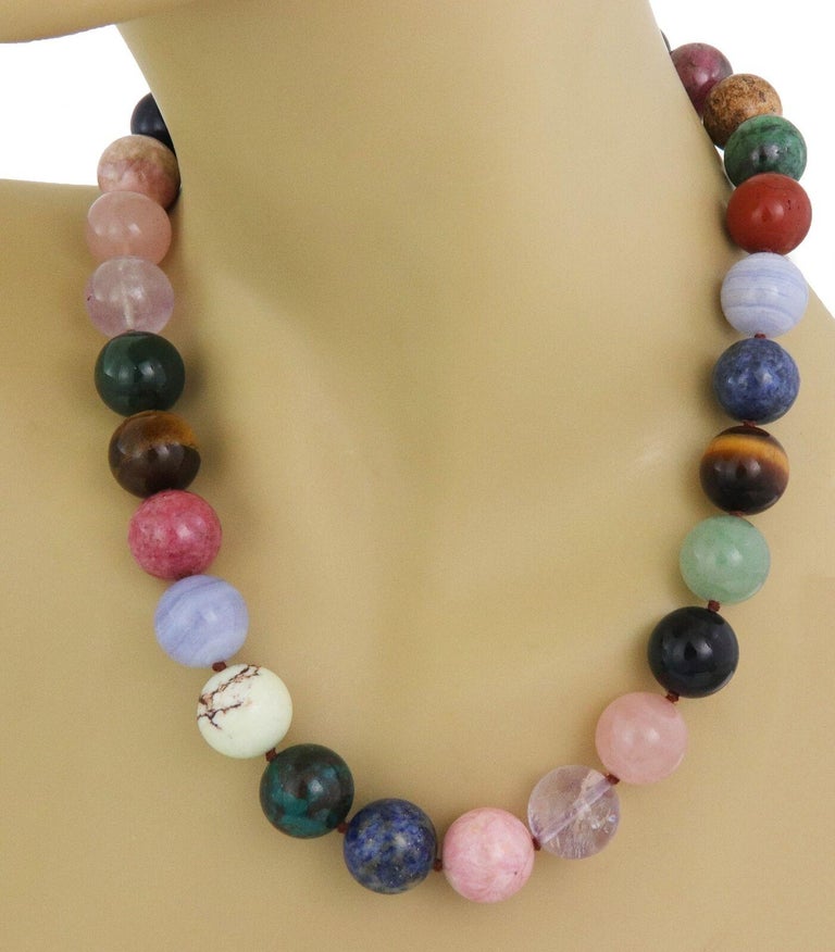 Tiffany and Co. Multicolor Gemstone Sterling Silver Beaded Necklace For Sale at 1stDibs