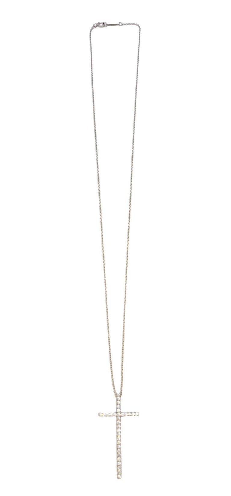 Tiffany and Co. Narrow Cross Pendant Necklace with Diamonds in 18 Karat ...