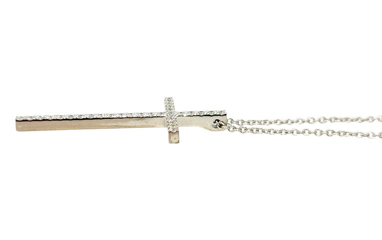 Tiffany and Co. Narrow Cross Pendant Necklace with Diamonds in 18 Karat ...