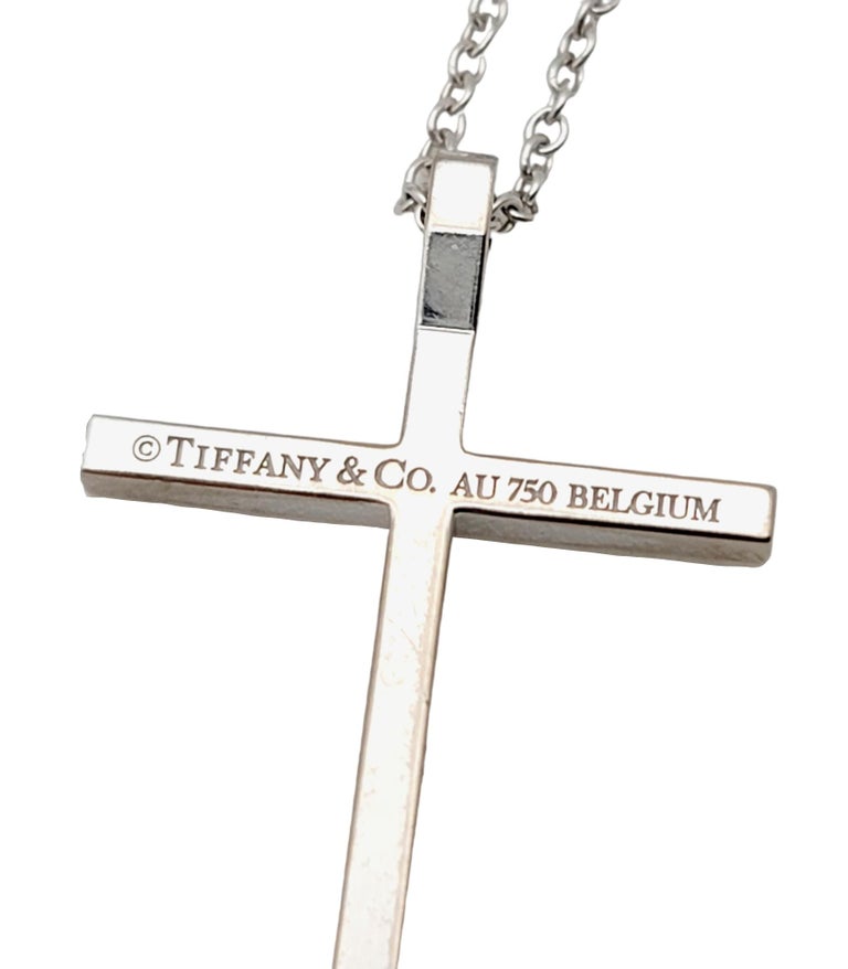 Tiffany and Co. Narrow Cross Pendant Necklace with Diamonds in 18 Karat ...
