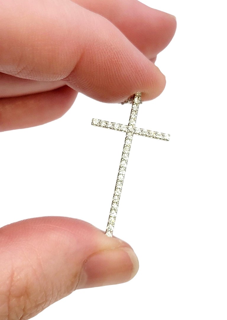 Tiffany and Co. Narrow Cross Pendant Necklace with Diamonds in 18 Karat ...
