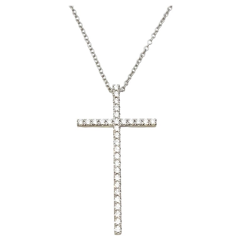 Tiffany and Co. Narrow Cross Pendant Necklace with Diamonds in 18 Karat ...