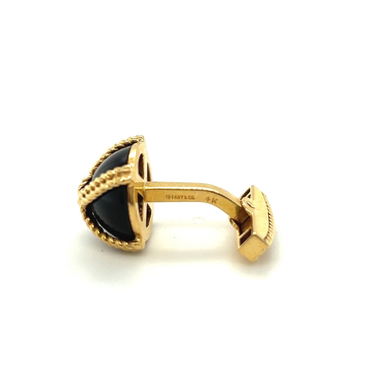 Tiffany and Co Onyx and 14k Yellow Gold Cufflinks For Sale at 1stDibs