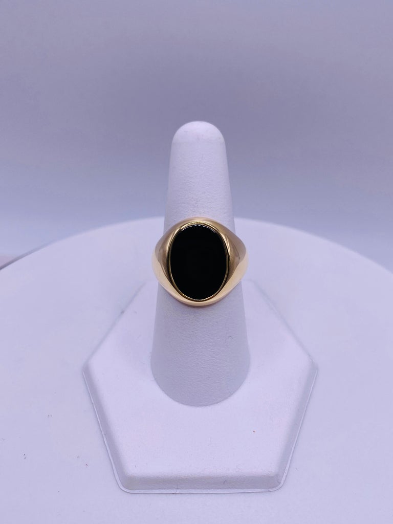 Tiffany and Co Onyx Yellow Gold Signet Ring at 1stDibs