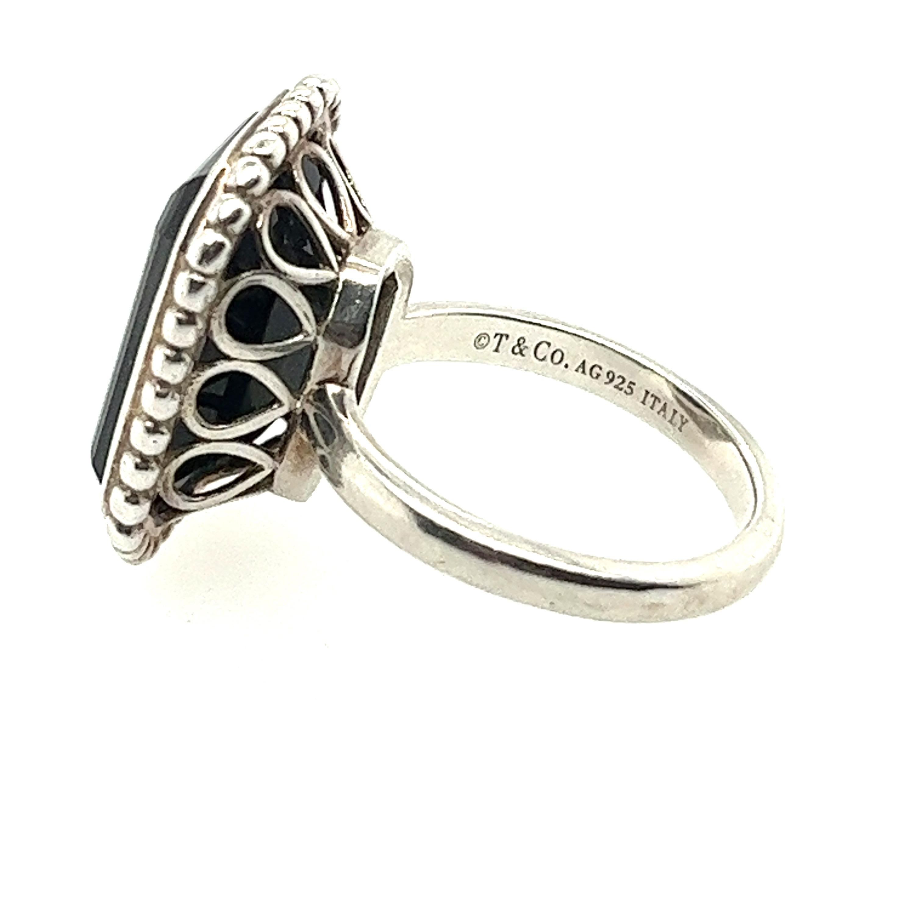 Tiffany and Co Onyx Ziegfeld Daisy Cocktail Ring For Sale at 1stDibs