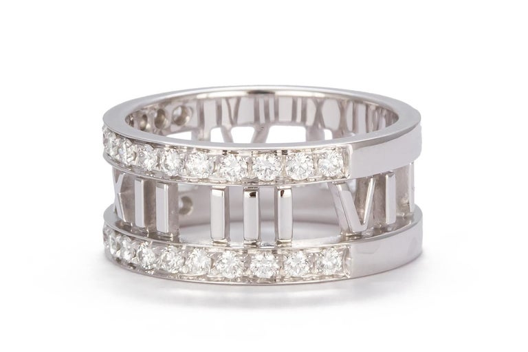 Tiffany and Co. Open Atlas Roman Numeral 18k White Gold and Diamond ...