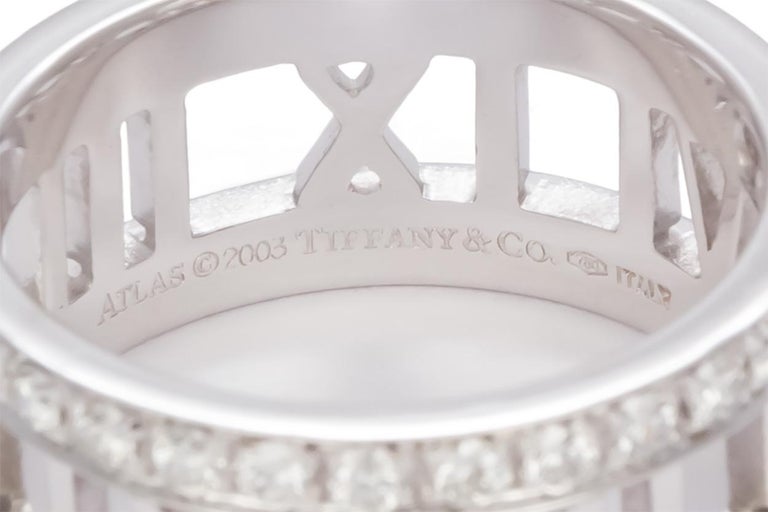 Tiffany and Co. Open Atlas Roman Numeral 18k White Gold and Diamond ...