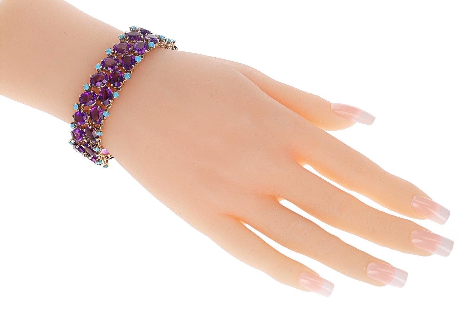 Tiffany and Co. Oval Amethyst and Round Turquoise Bracelet For Sale at 1stDibs