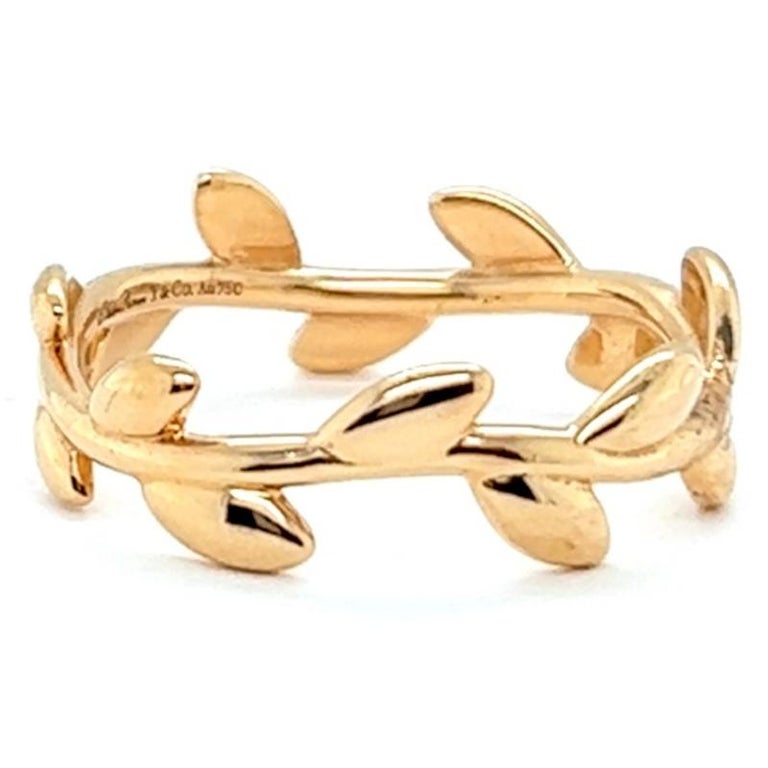 Tiffany and Co Paloma Picasso 18 Karat Rose Gold Olive Leaf Narrow Band Ring For Sale at 1stDibs