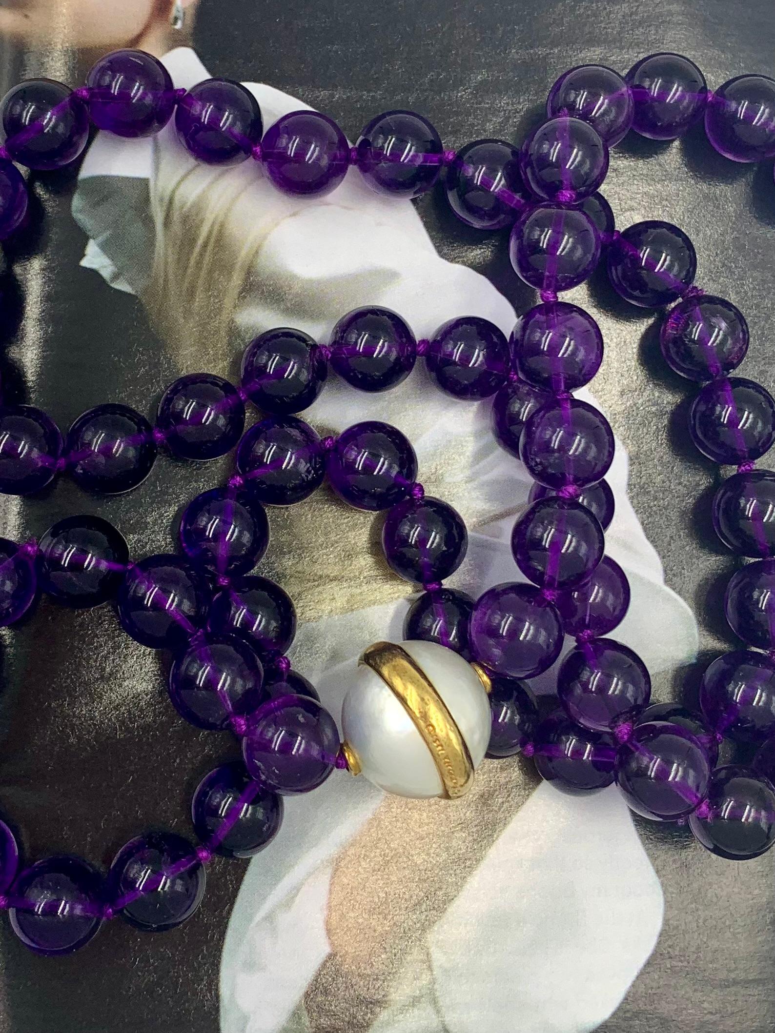 Tiffany and Co Paloma Picasso 18K Yellow Gold Mabe Pearl Amethyst Long ...