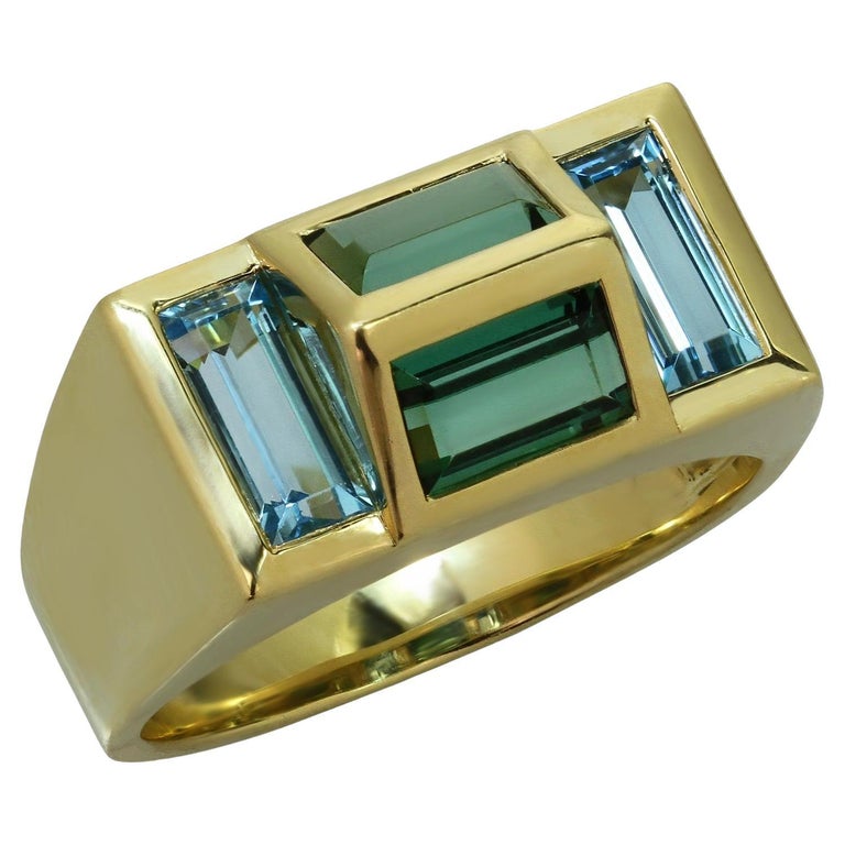 TIFFANY and CO. Paloma''s Studio Baguette 4 Stone 18k Yellow Gold Ring ...
