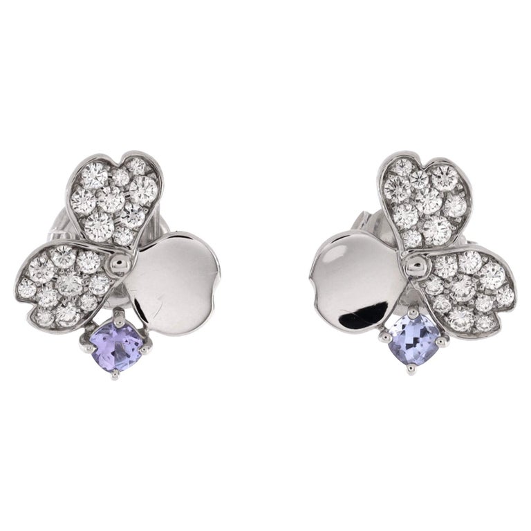 Tiffany and Co. Papier-Blumen-Ohrstecker aus Platin mit Diamanten und Tansanit im Angebot bei ...